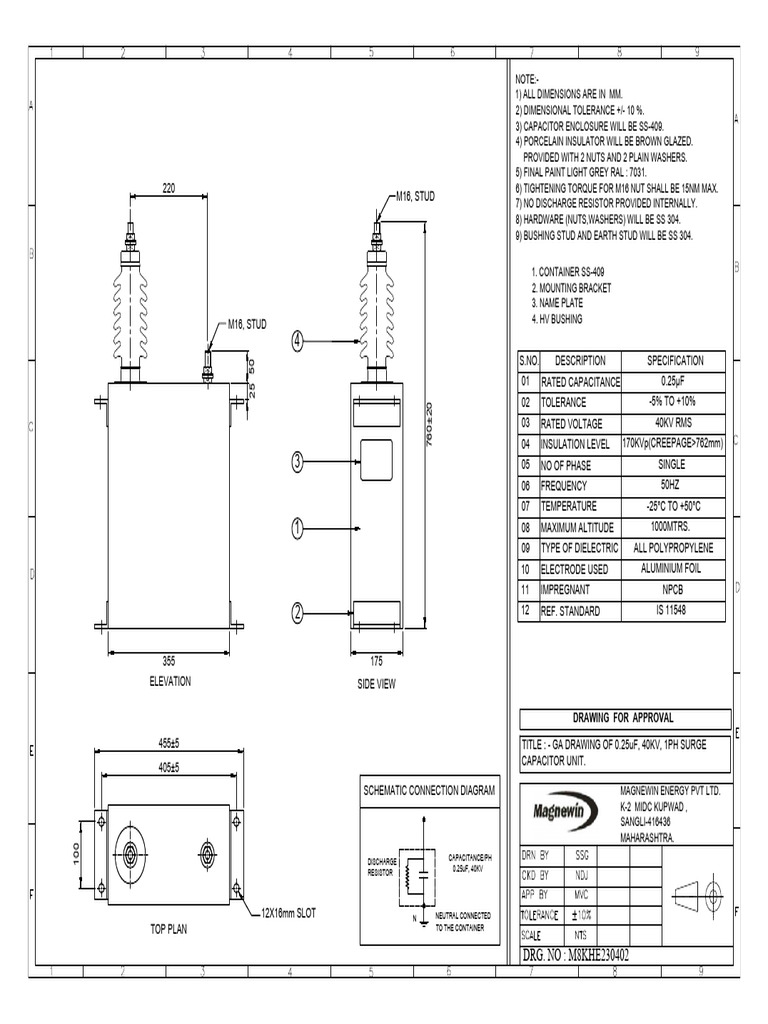 0.25uf, 40KV, 1PH, 50HZ, SURGE CAPACITOR UNIY | PDF