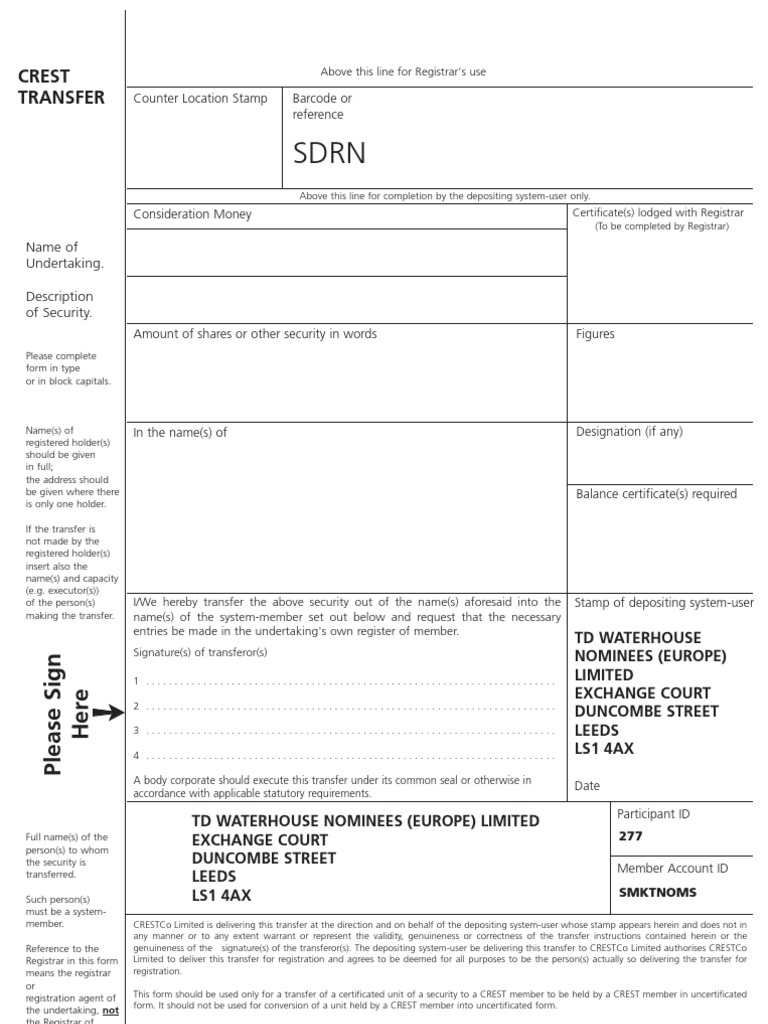 Crest Transfer Form | PDF | Stocks | Common Law