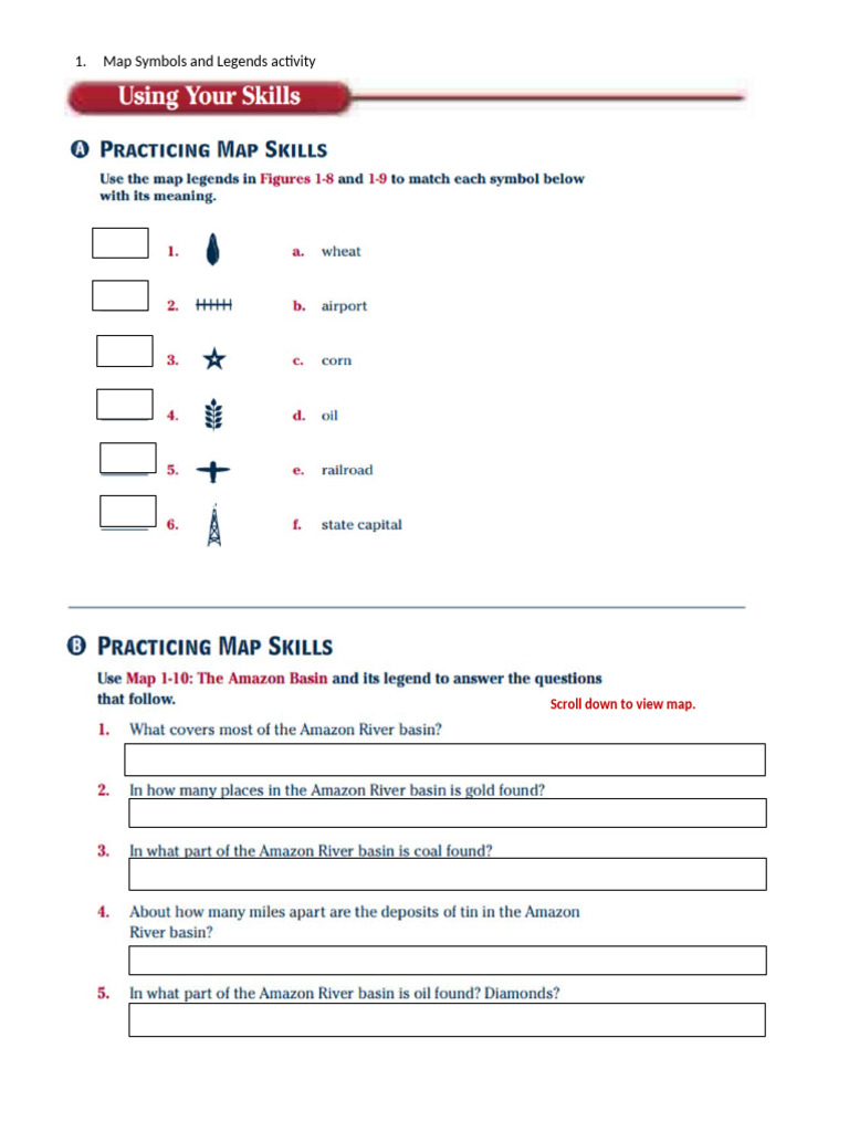 Map Symbols and Legends Activity | PDF
