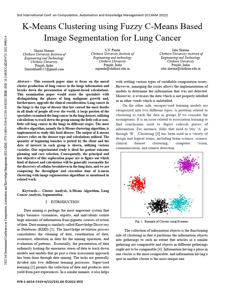 K-Means Clustering Using Fuzzy C-Means Based Image Segmentation For Lung Cancer | PDF