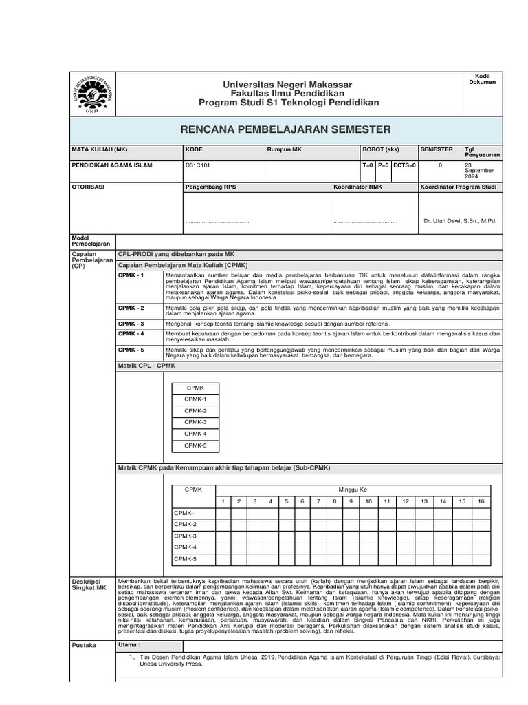 Rps Pendidikan Agama Islam | PDF