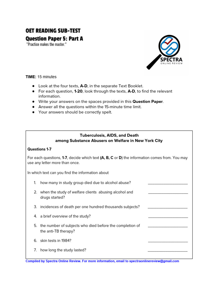 OET Reading Question Paper 5A | PDF