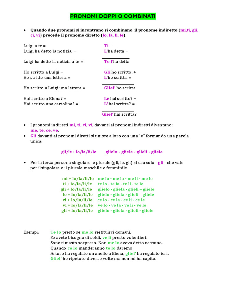 Pronomi Doppi Spiegazione | PDF