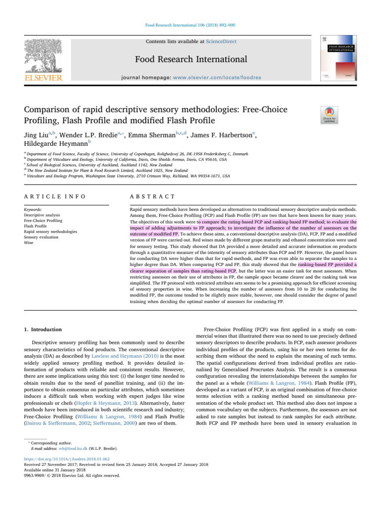 2018 - Comparison of Rapid Descriptive Sensory Methodologies | PDF