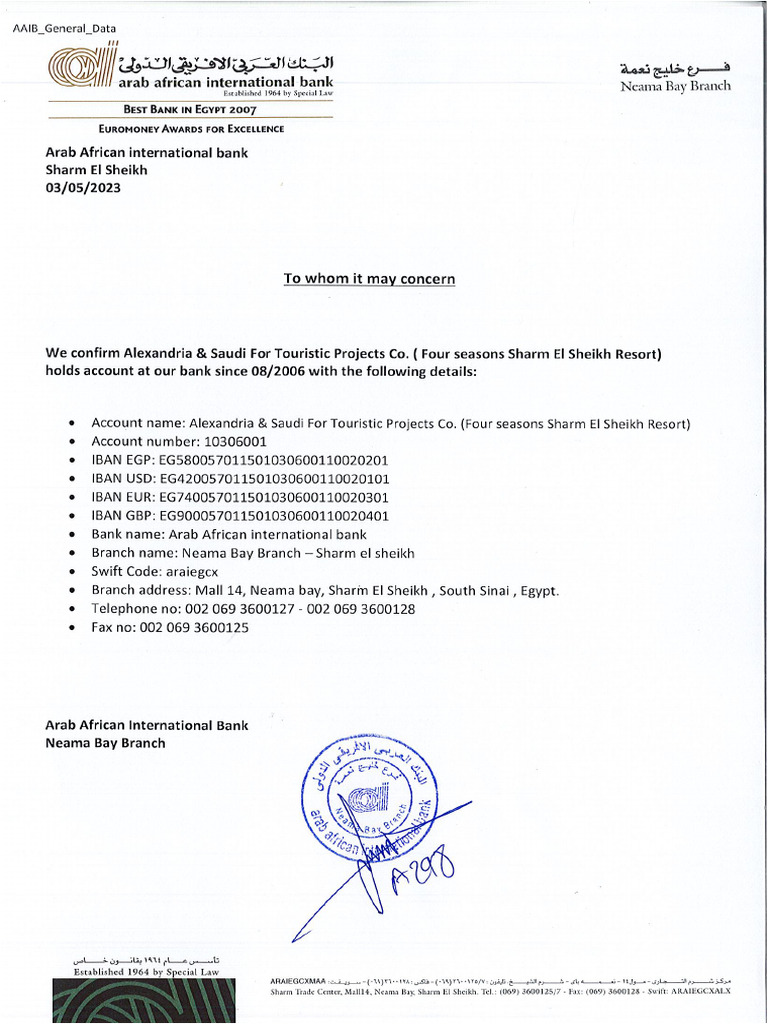 FS Sharm Bank Account Details 3 | PDF