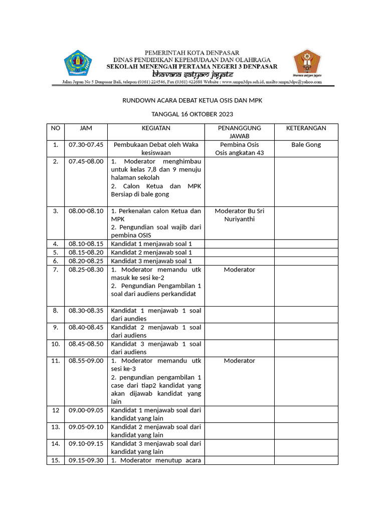 Rundown Acara Debat Ketua Osis Dan MPK | PDF