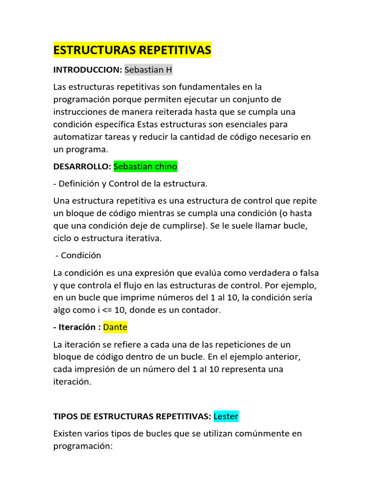 ESTRUCTURAS REPETITIVAS | PDF