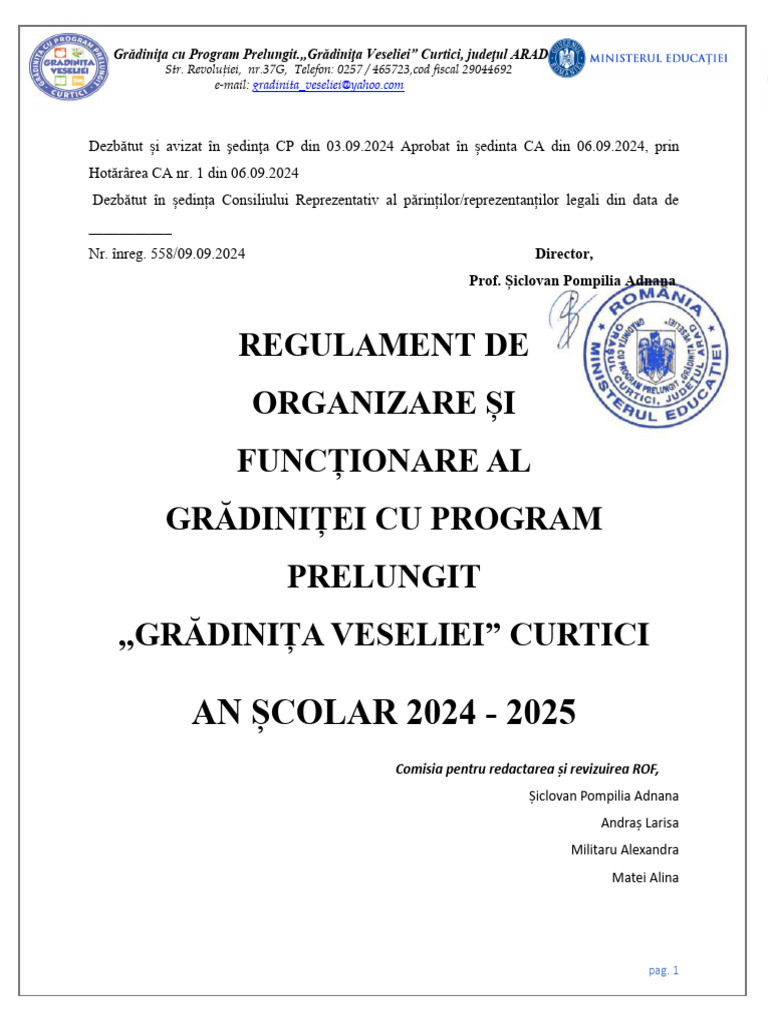 ROF 2024-2025 - Gradinita PP Curtici | PDF