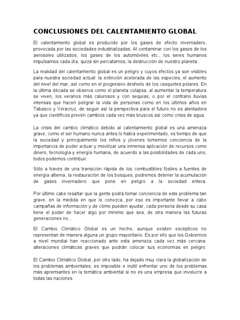 Conclusiones Del Calentamiento Global | PDF | Calentamiento global ...