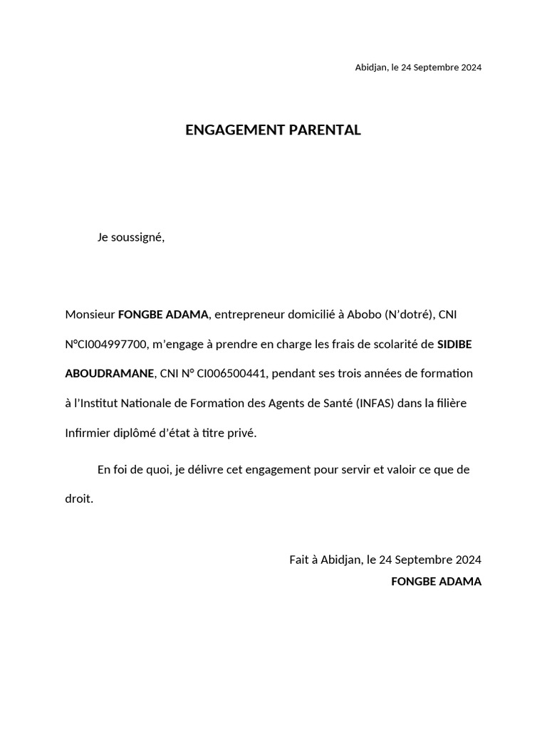 Engagement Parental Infas | PDF