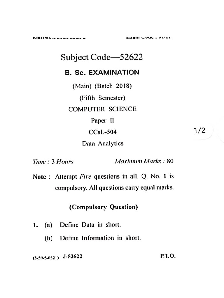 PYQ Data Analytics M-21 | PDF