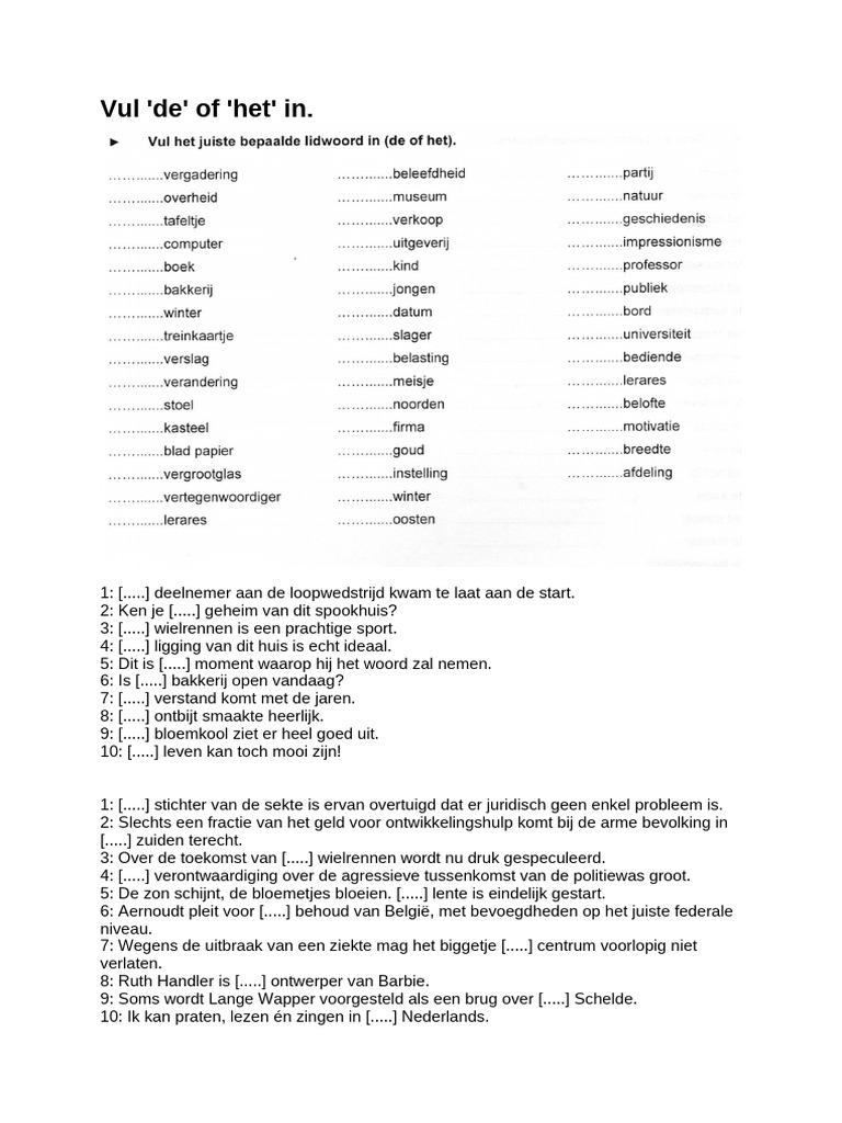 DE of HET Invuloefening | PDF