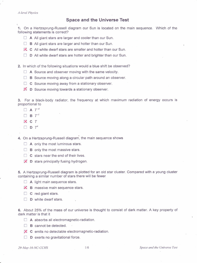 Space and The Universe Test Answers | PDF