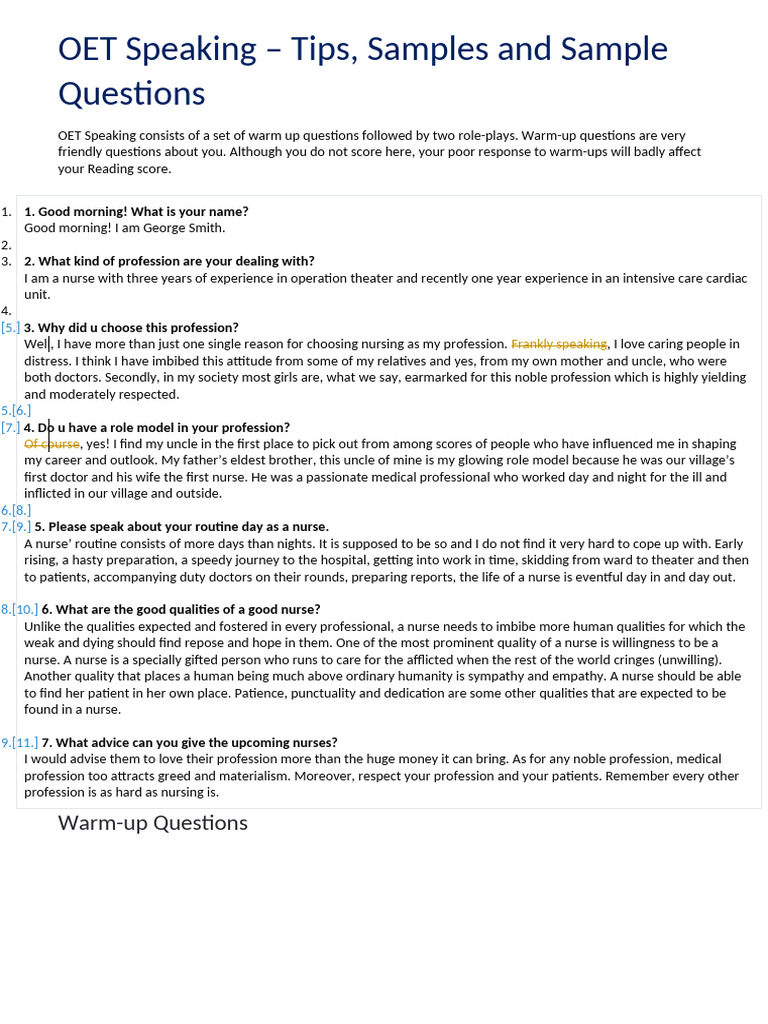 OET Speaking Tips | PDF