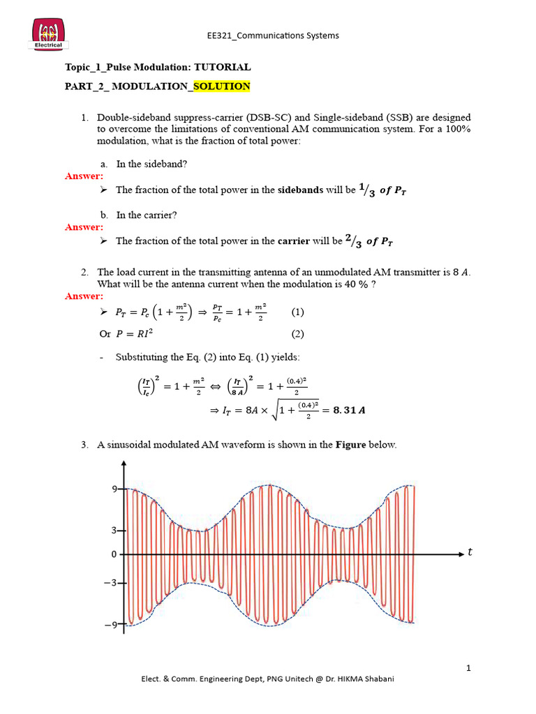 Chapt i Tutorial Modulation (Solution) | PDF