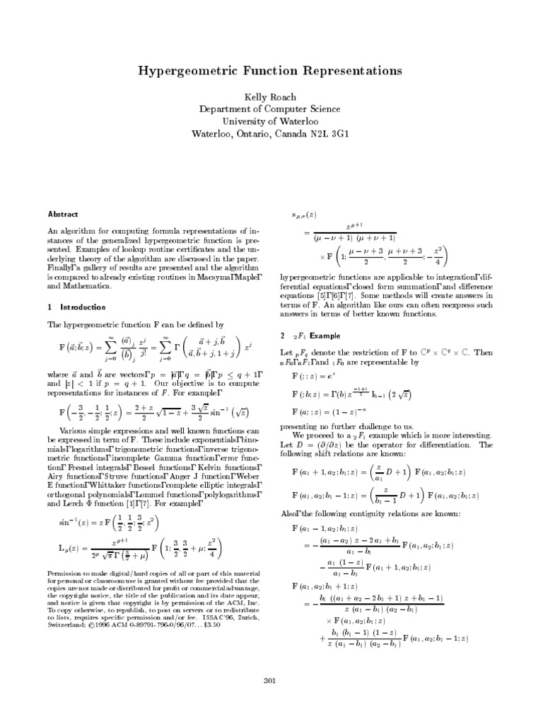 Hypergeometric Function Representations | PDF