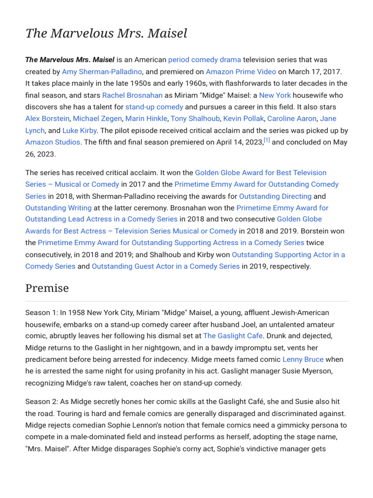 The Marvelous Mrs. Maisel - Wikipedia | PDF