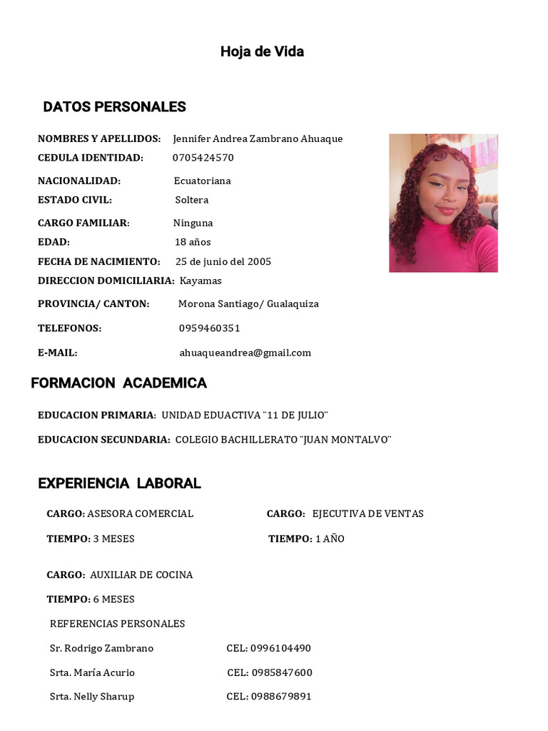 Curriculum Jennifer Zambrano | PDF