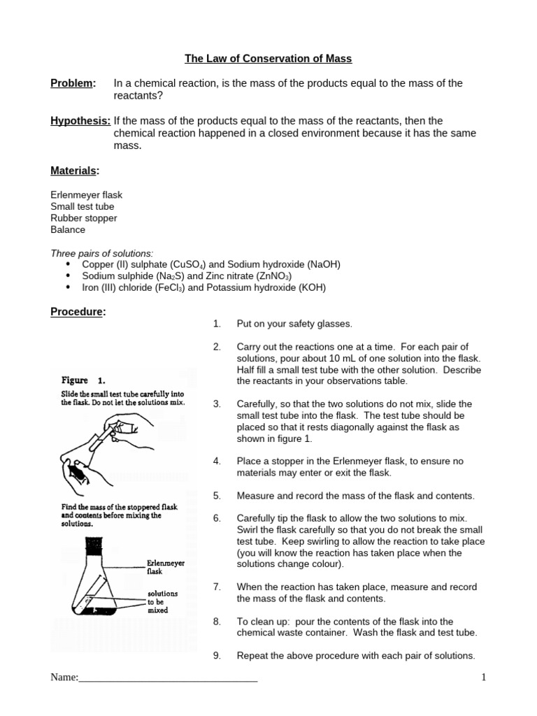 The Lawof Conservationof Mass Labworksheet | PDF