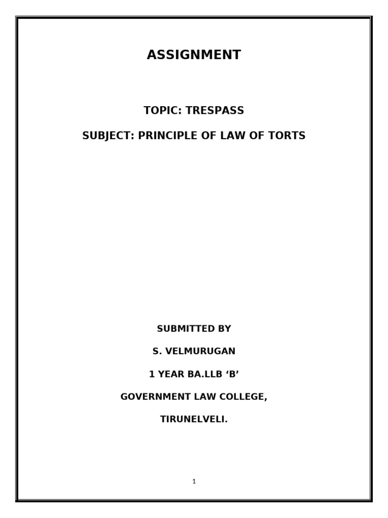 Law of Torts Assignment First Year 2024-2025 | PDF