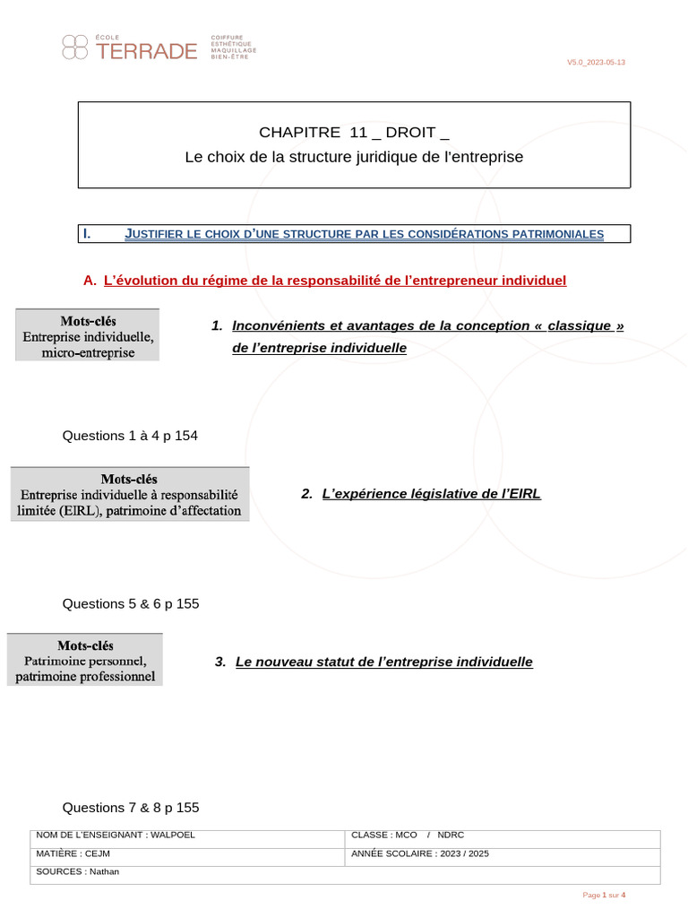 Chapitre 11 - Droit - Le Choix D'une Structure Juridique Pour L ...