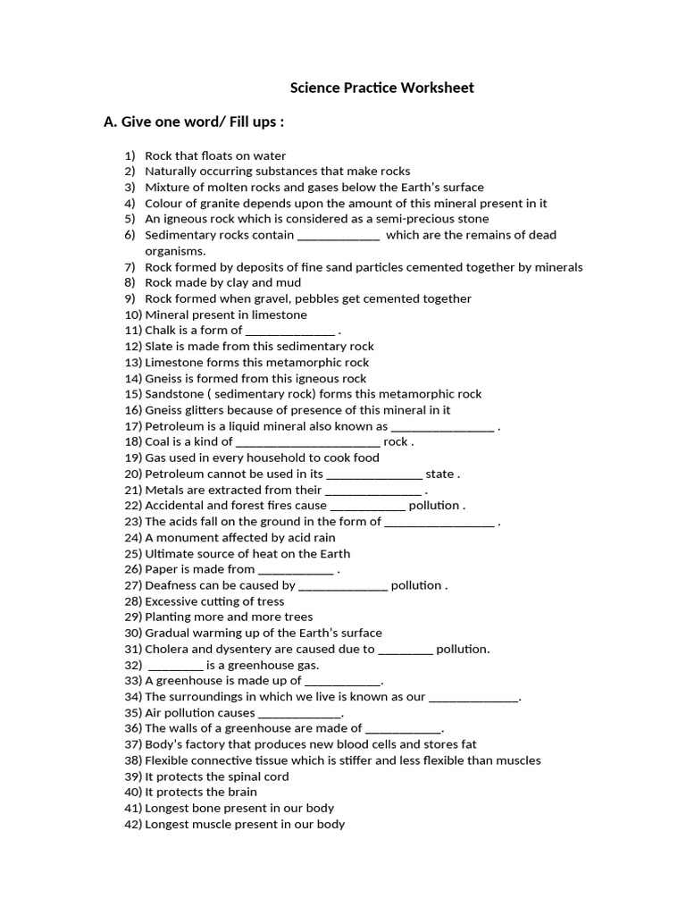 Main Science Worksheet - class 5 Mid Term (24-25) | PDF