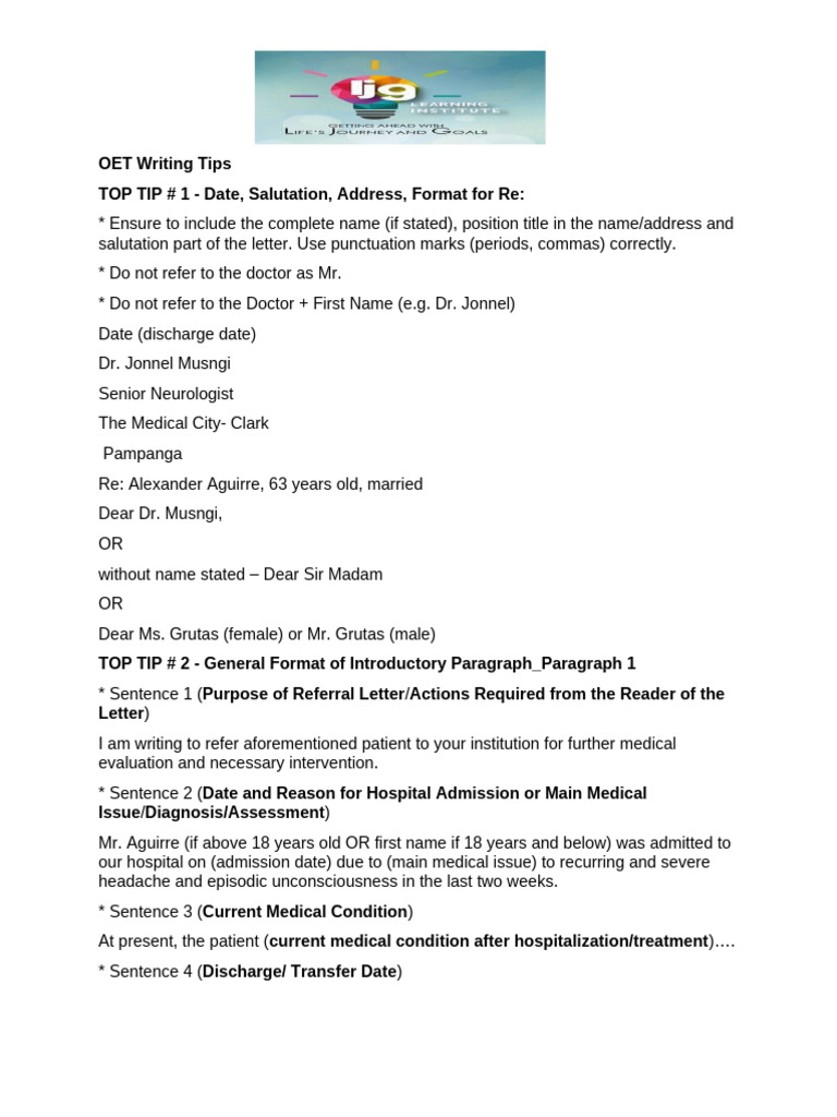OET Writing Tips - Updated | PDF