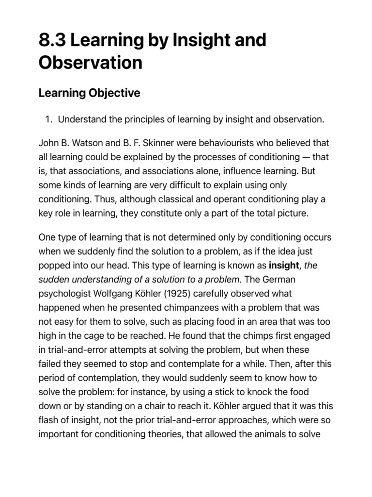 8.3 Learning by Insight and Observation - Introduction To Psychology ...