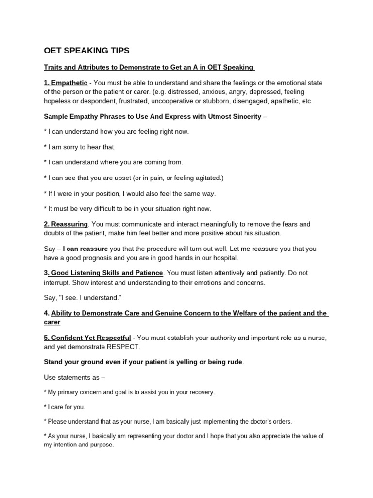 Oet Speaking Tips | PDF