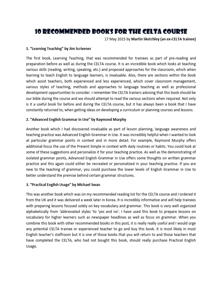 10 Recommended Books For The CELTA | PDF