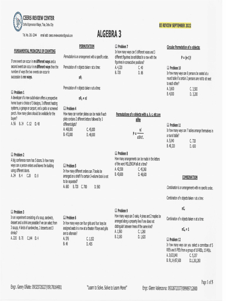 Algebra 3 Handout | PDF