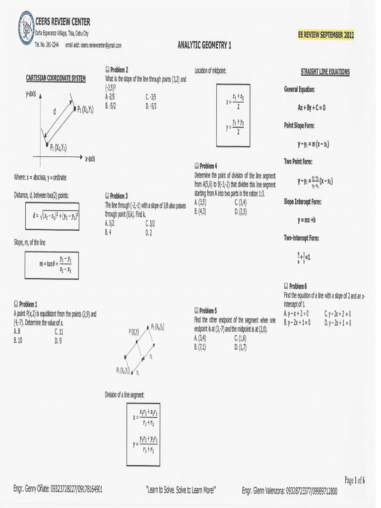 Analytic Geometry 1 Handout | PDF