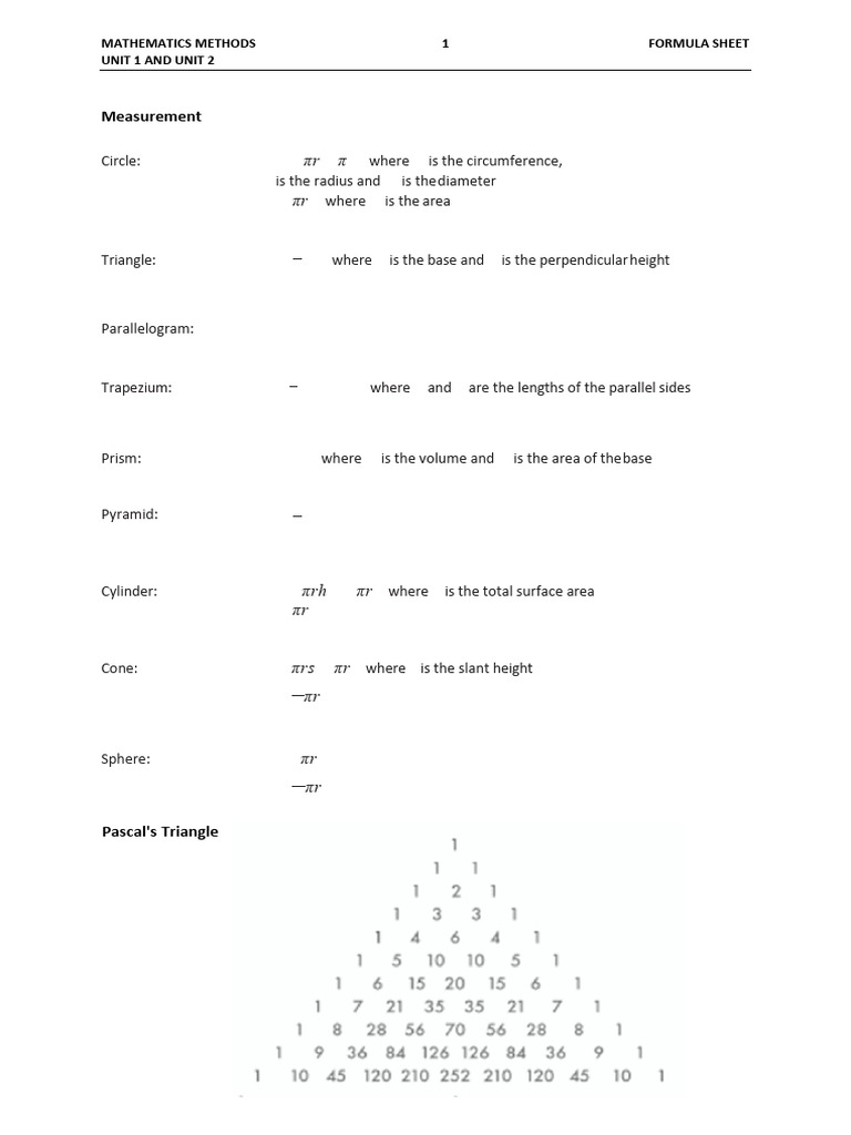 11 Methods Formula Sheet | PDF