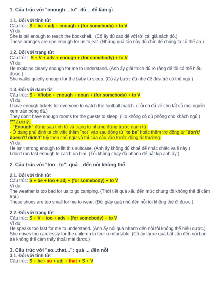 Cautruc Viet Cau Too-To-Enough To | PDF