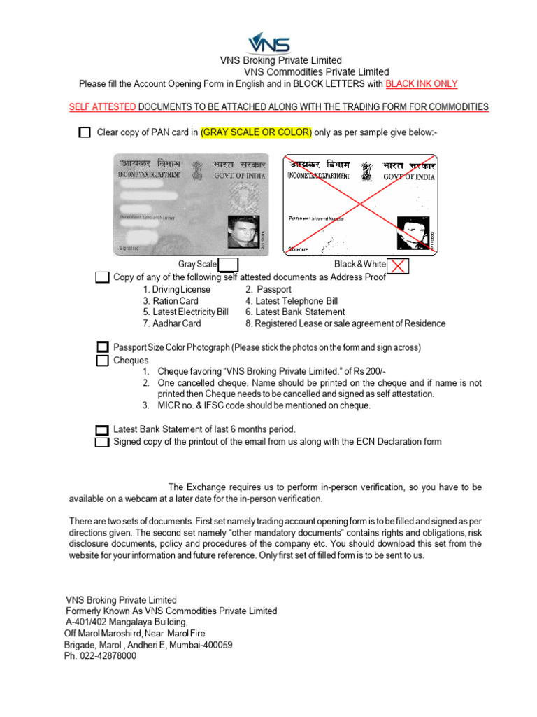 Account Opening Form - InD - Commodities | PDF