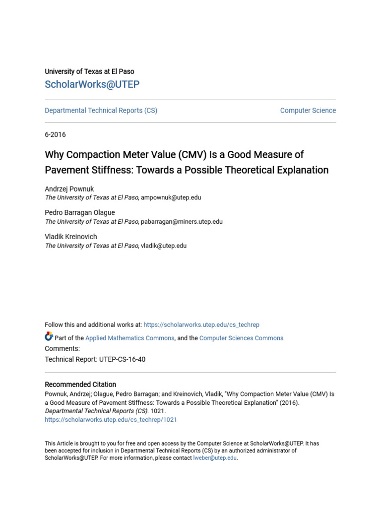Why Compaction Meter Value (CMV) Is A Good Measure of Pavement ST | PDF