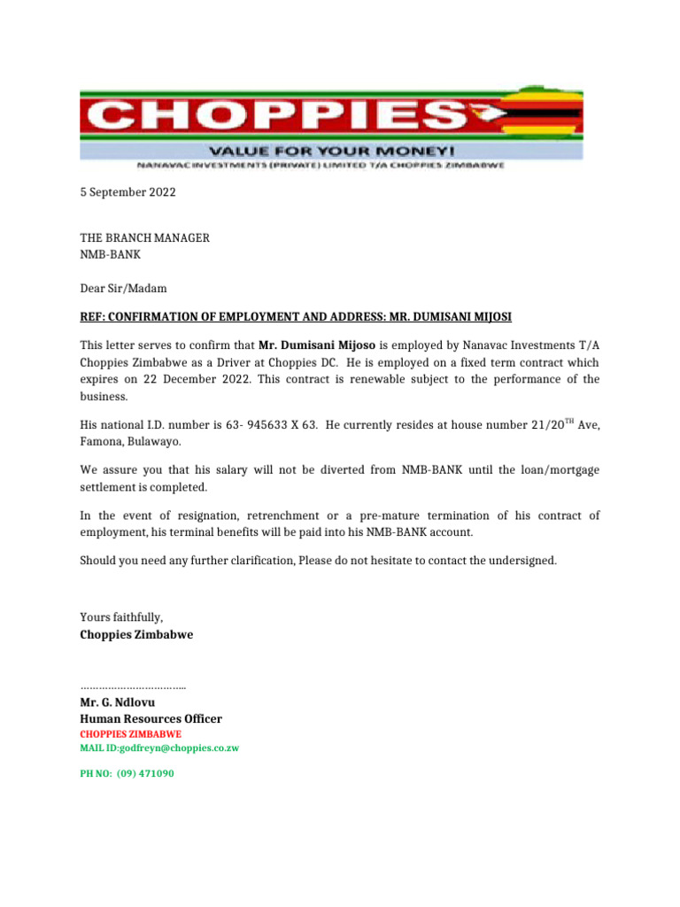 Nmb-Bank Confirmation Letter | PDF