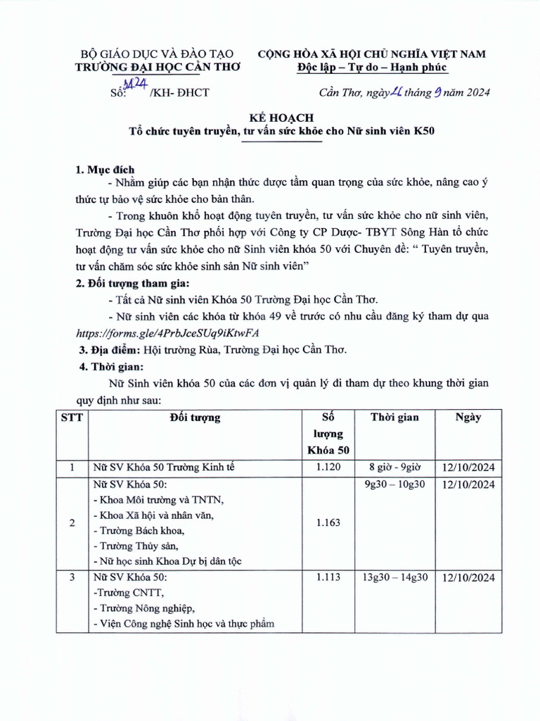 3424-Tư Vấn Khám Sức Khoẻ SV K50 Và k49 Trở Về Trước | PDF