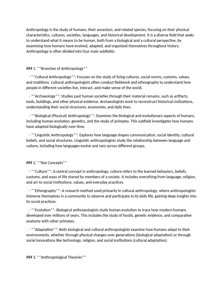 Anthropology Is The Study of Humans | PDF | Anthropology | Cultural ...