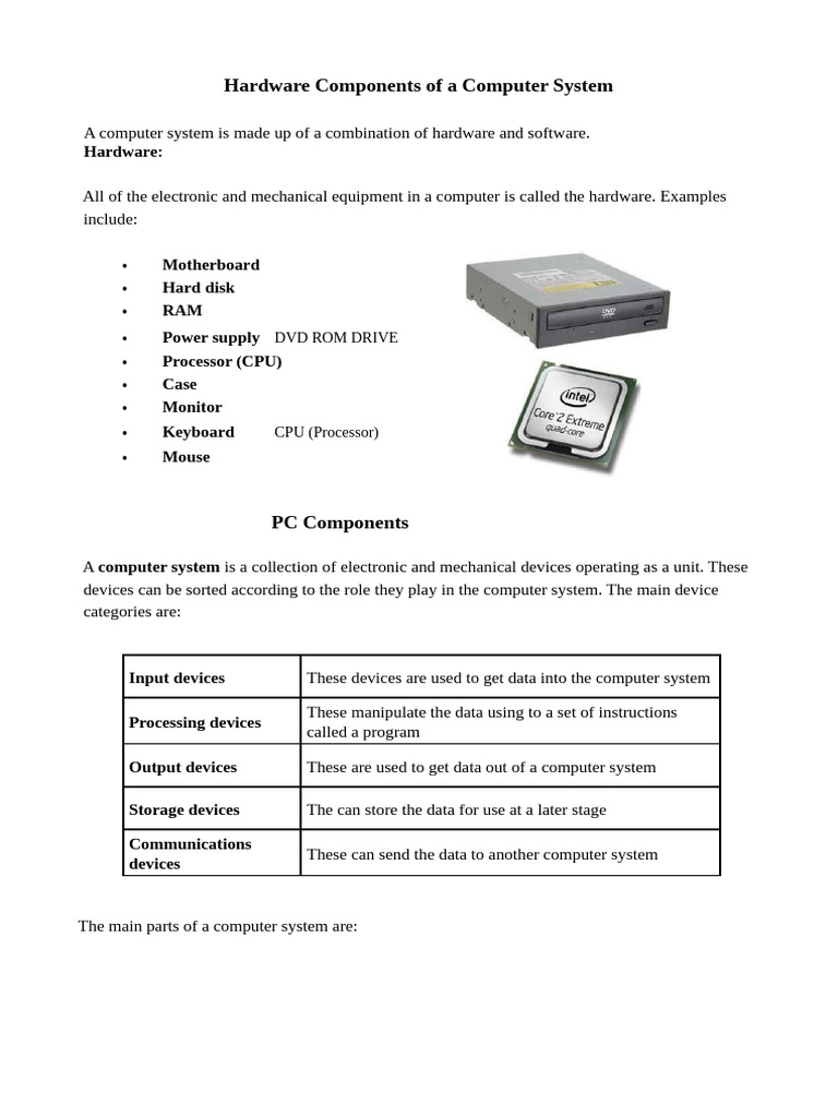 Hardware Components of Computer | PDF