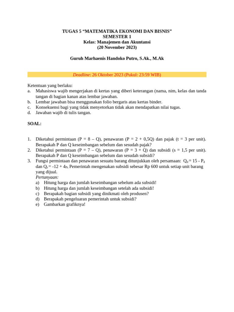 Tugas 5 Mateko (Bab 6 Aplikasi Fungsi) | PDF