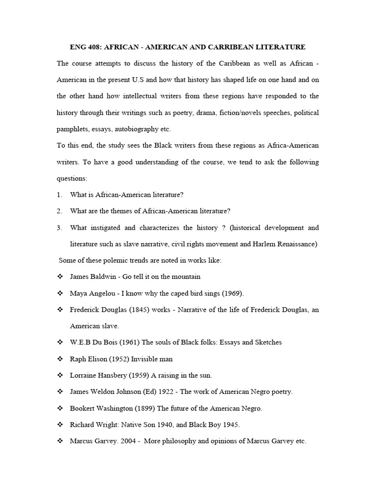 Eng 408 African-American Literature | PDF