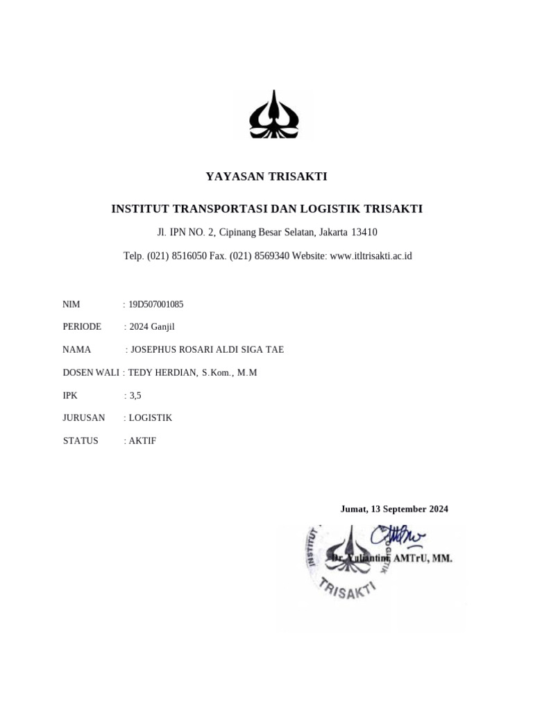Itl Trisakti - Josephus Rosari Aldi Siga Tae | PDF