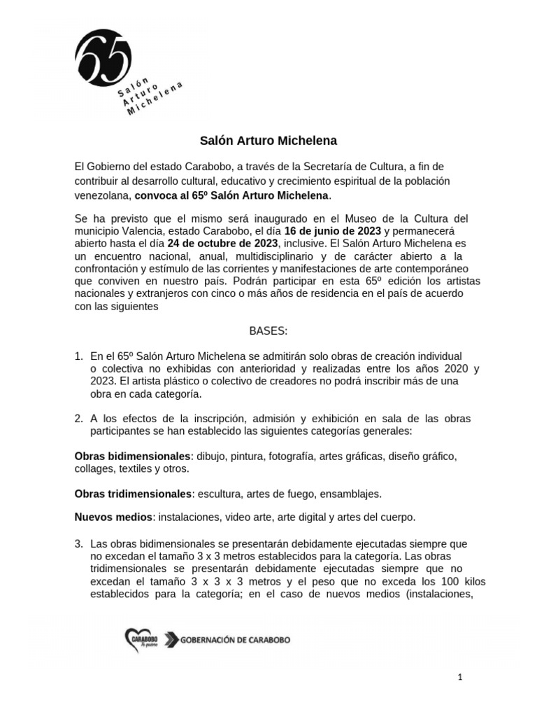 Bases-del-65-Salón-Michelena Formato lleno Victor | PDF