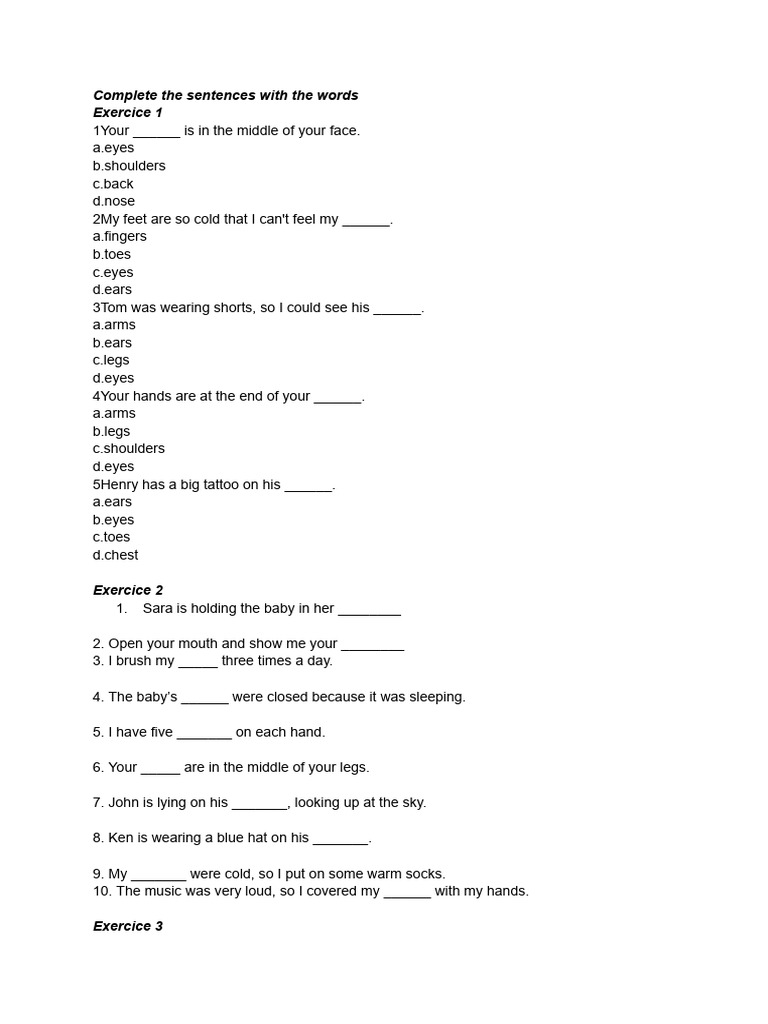 Body Parts Vocabulary Quiz | PDF