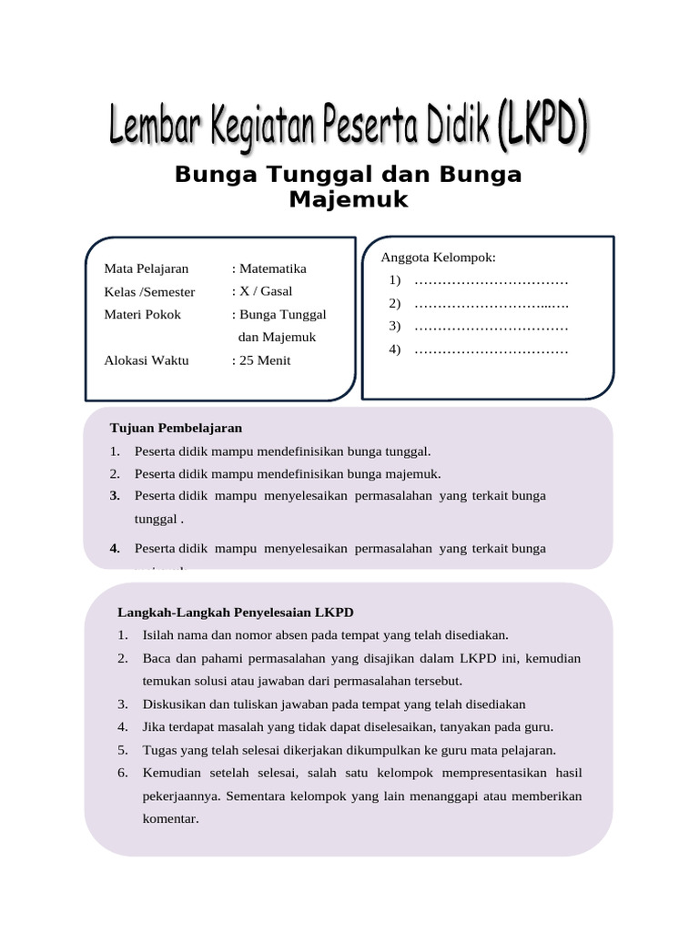 Cover LKPD Bunga Tunggal Dan Bunga Majemuk | PDF