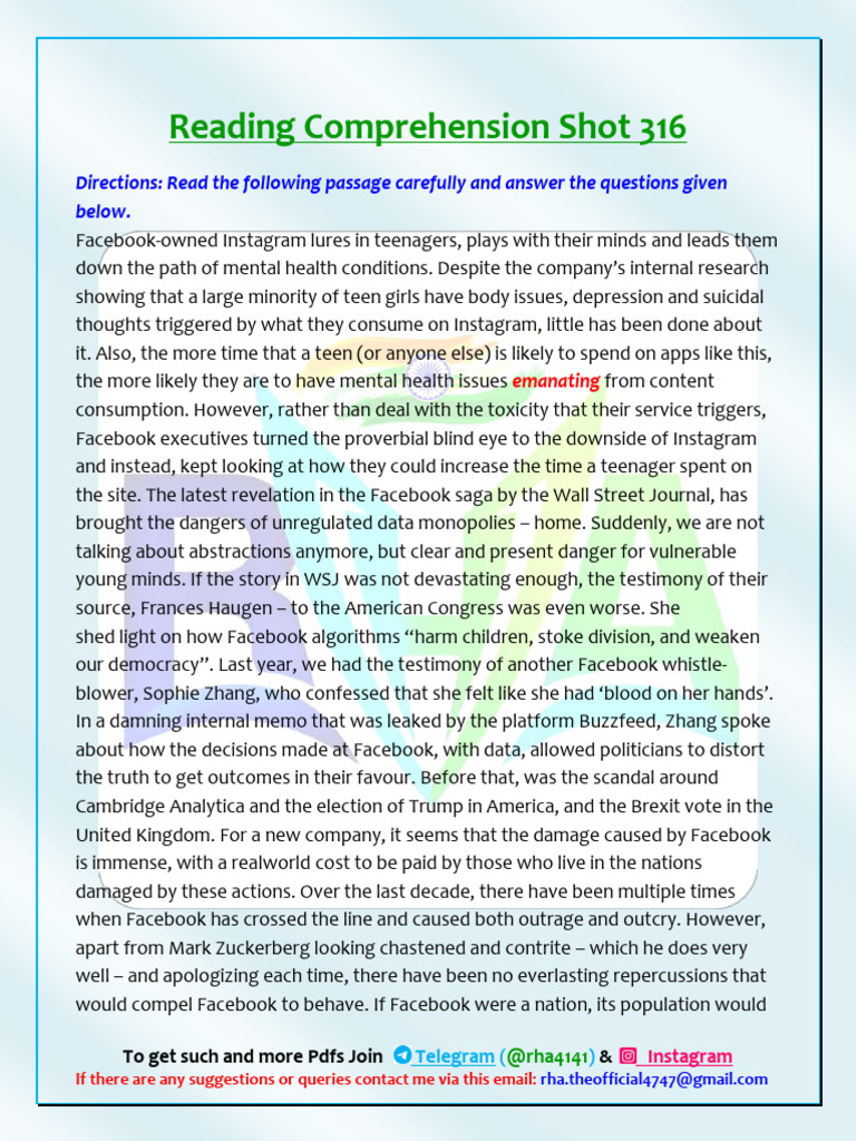 Reading Comprehension Shot 316 | PDF