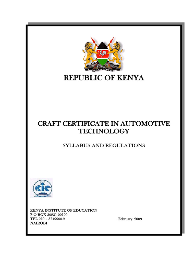 Craft Certificate in Automotive Engineering Syllabus | PDF