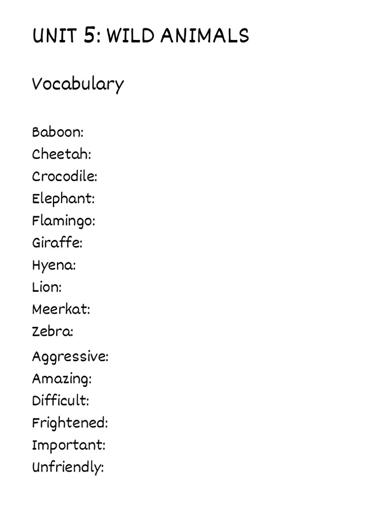Unit 5 Wild Animals Open Up Pdf