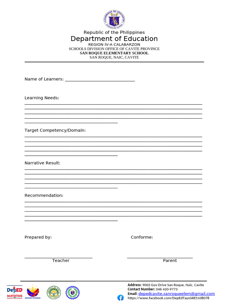 SPED Learner Form | PDF